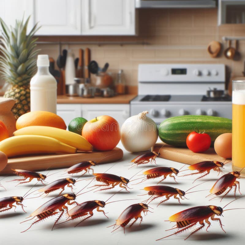 Cockroaches Running Around the Table in the Kitchen. Stock Illustration ...