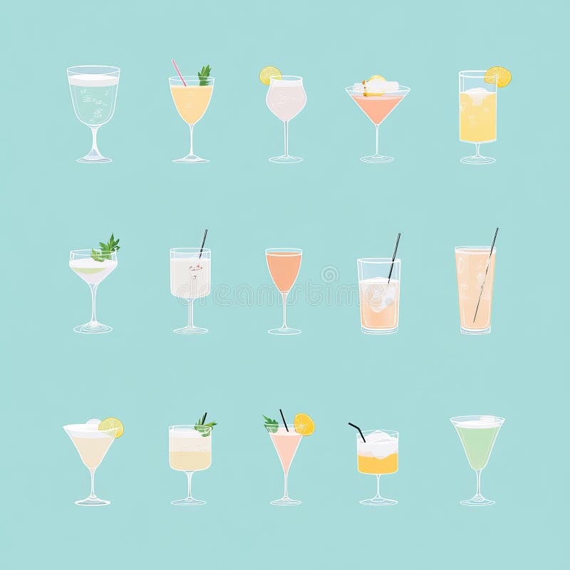 Cocktail Alcohol Mixed Drink Icons for Menu, Web and Graphic Des Stock ...