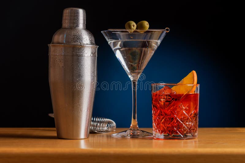 Cocktail Allure: Drinks Beautifully Arranged on a Bar Table Stock Image ...