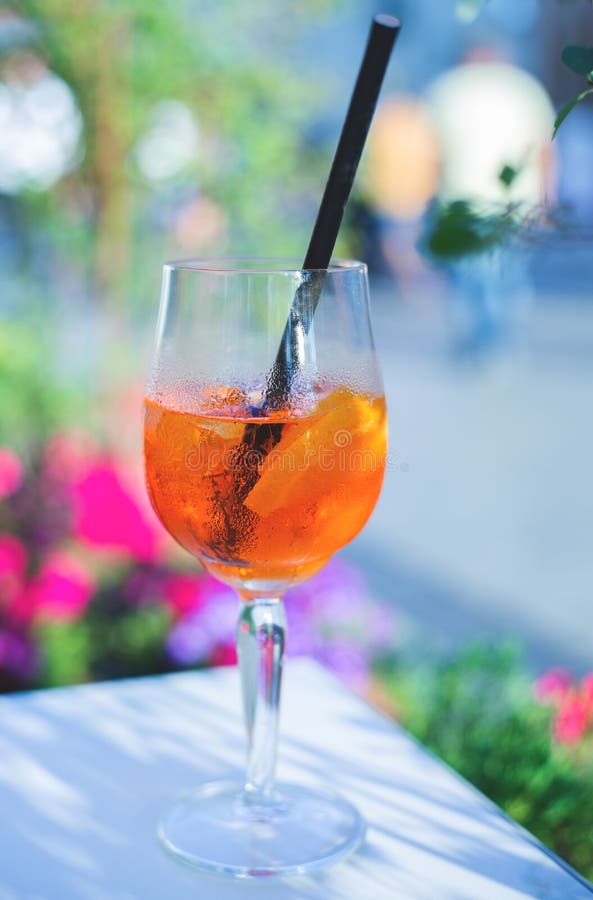 Aperol Spritz on the Summer Terrace Stock Image - Image of orange ...