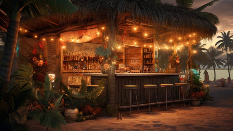 Cocktail Bar at a Tropical Beach. Generative AI. Stock Illustration ...