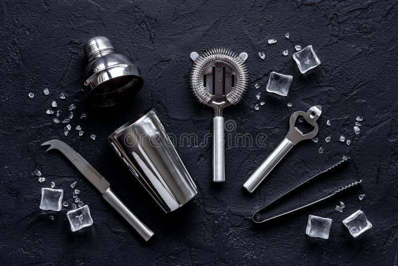 Cocktail Bar Utensils and Tools. Top View, Flat Lay Stock Photo - Image ...