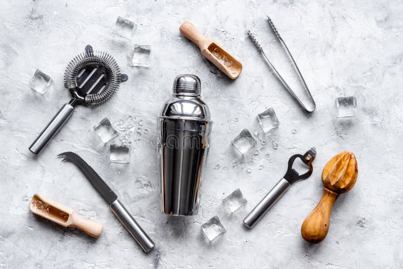 Cocktail Bar Utensils and Tools. Top View, Flat Lay Stock Image - Image ...