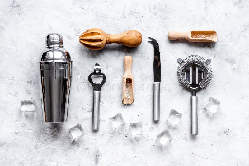 Cocktail Bar Utensils and Tools. Top View, Flat Lay Stock Image - Image ...