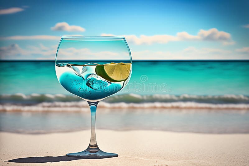 Cocktail on a Beach. Cold Drink on Beatiful Coast Beach with Calm Sea ...