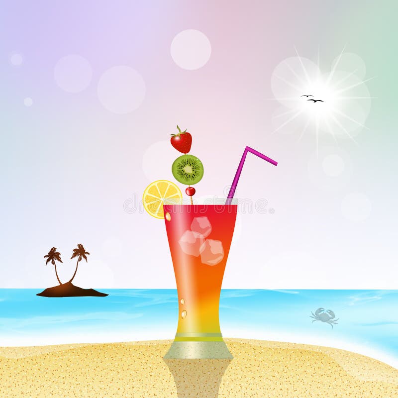 Cocktail on the beach stock illustration. Illustration of water - 89021508