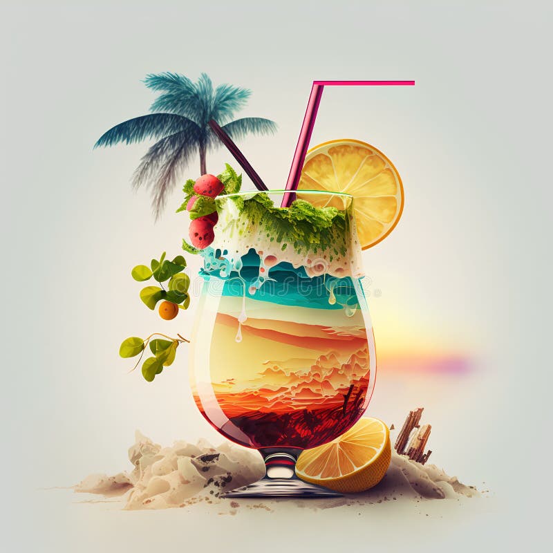Cocktail on the Beach with Palm Trees. Vector Illustration Stock ...