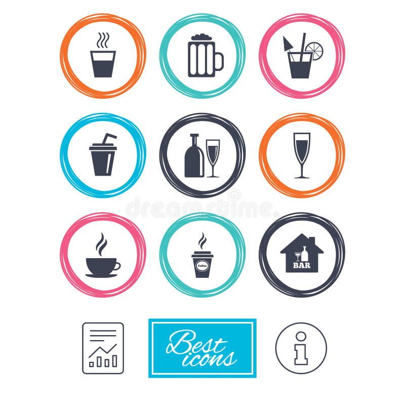 Cocktail, Beer Icons. Coffee and Tea Drinks Stock Vector - Illustration ...