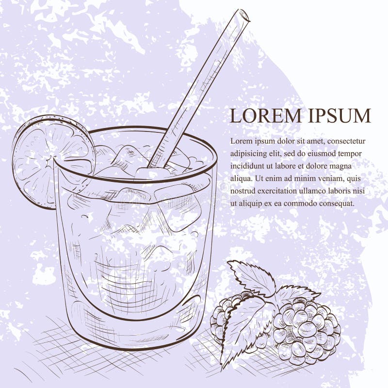 Cocktail Bramble scetch stock vector. Illustration of diet - 61637090