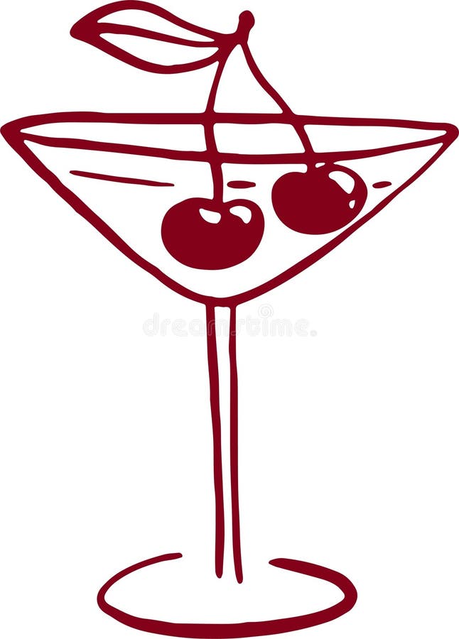Cocktail with Cherries. Coquette Rococo Art Stock Vector - Illustration ...