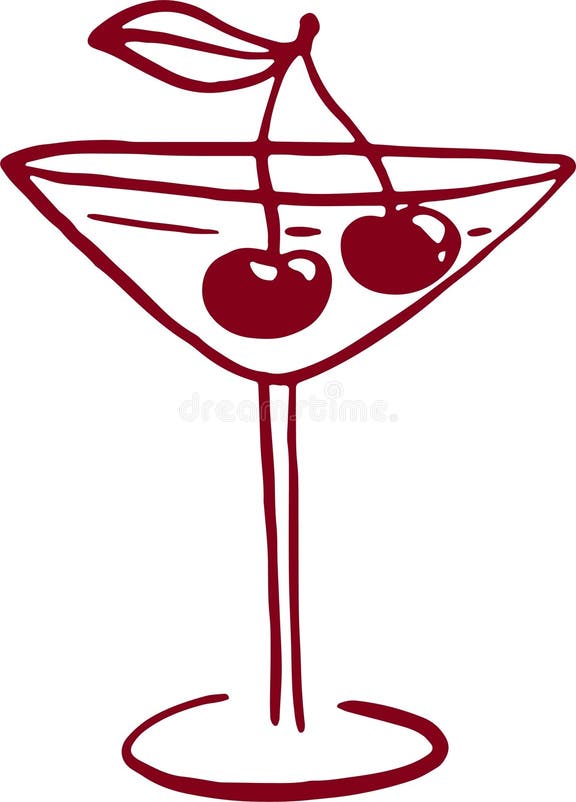Cocktail with Cherries. Coquette Rococo Art Stock Vector - Illustration ...
