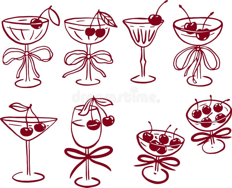 Cocktail with Cherry and Bow. Coquette Rococo Art Stock Illustration ...