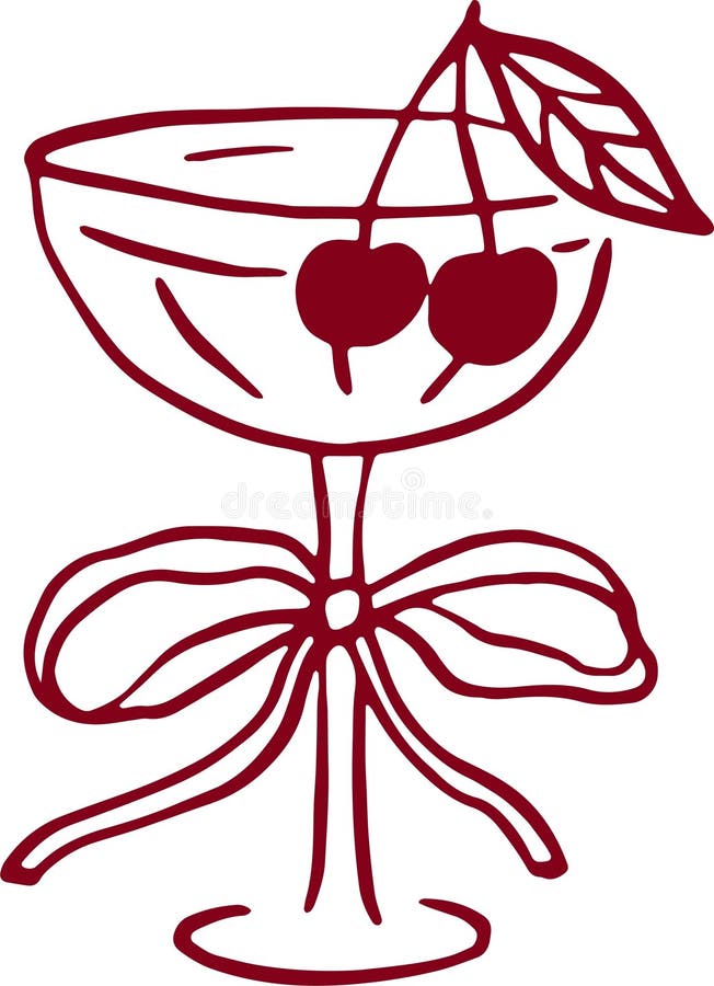 Cocktail with Cherry and Bow. Coquette Rococo Art Stock Illustration ...