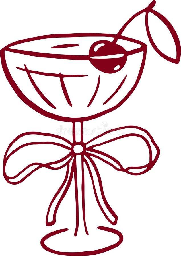 Cocktail with Cherry and Bow. Coquette Rococo Art Stock Illustration ...