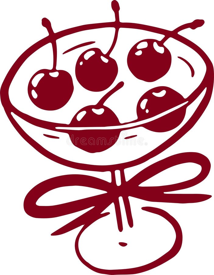 Cocktail with Cherry and Bow. Coquette Rococo Art Stock Illustration ...