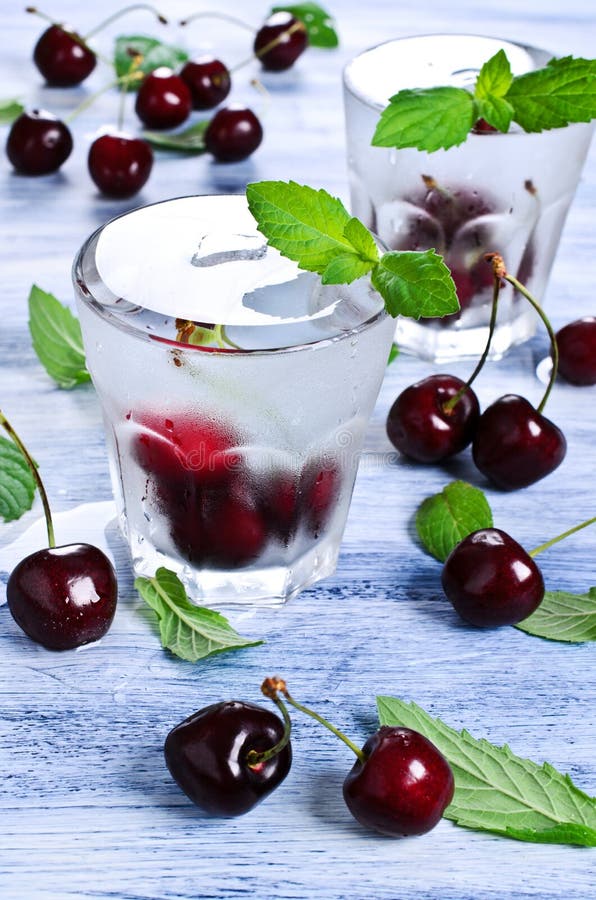 Cocktail with cherry stock photo. Image of cocktail, mint - 55728654