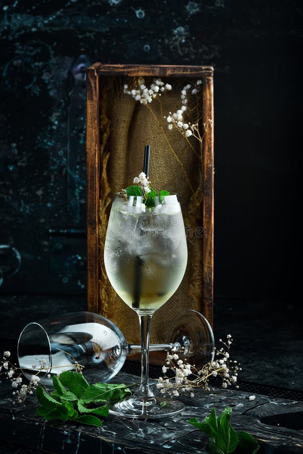 Cocktail. a Cooling Alcoholic Cocktail with Mint in a Glass Stock Photo ...