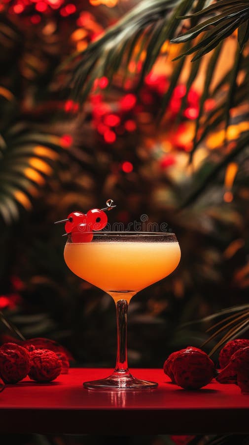 Cocktail Delight on Red Table in Vibrant Tropical Restaurant Setting ...