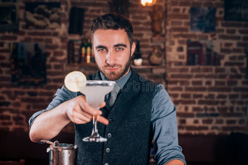 Cocktail Details - Bartender Serving Drinks and Fresh Alcoholic ...