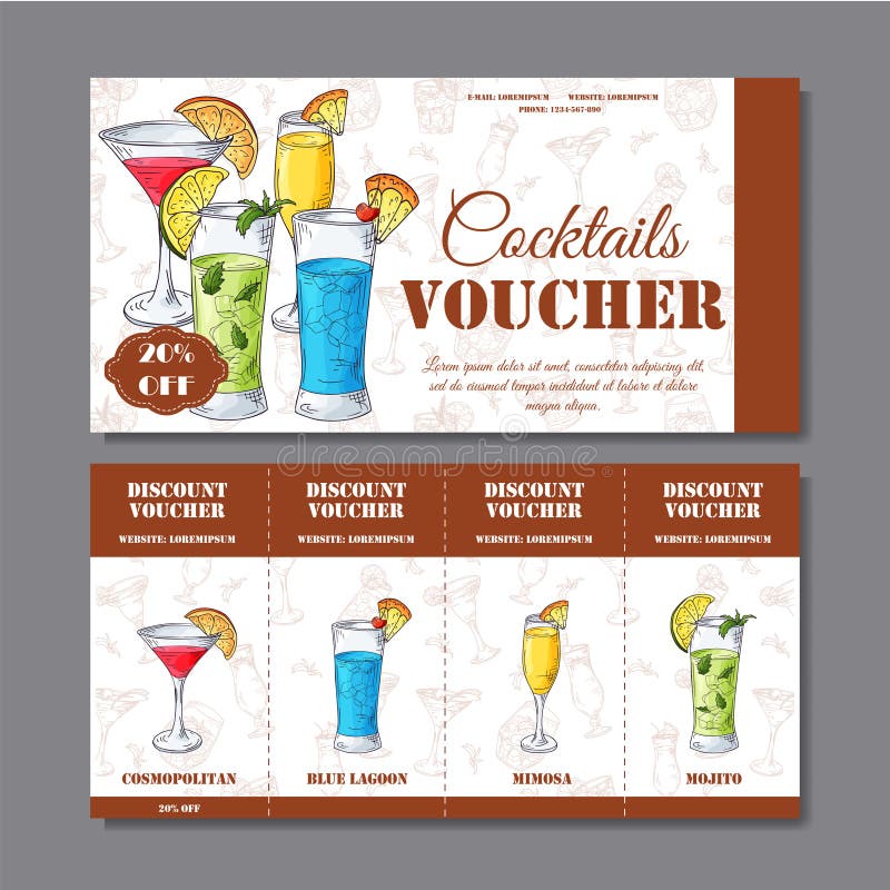 Cocktail Discount Voucher for Cafe or Restaurant. Modern Style with ...