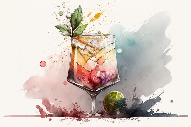 Cocktail Drawing with Bit of Watercolour Stock Illustration ...