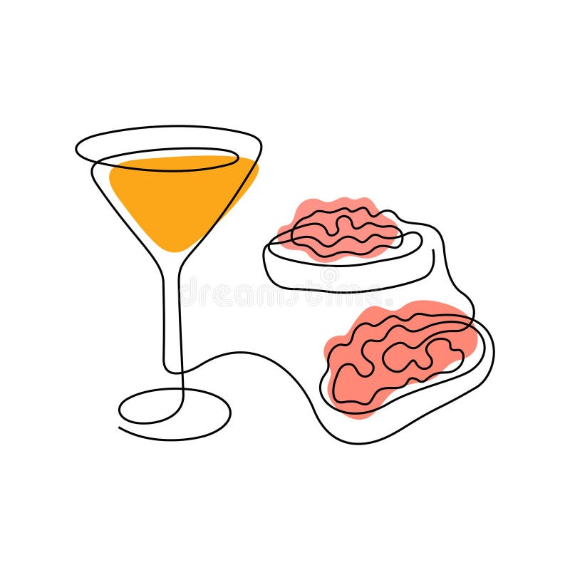 Cocktail Drink and Tapas Continuous Line Vector Illustration. Stock ...