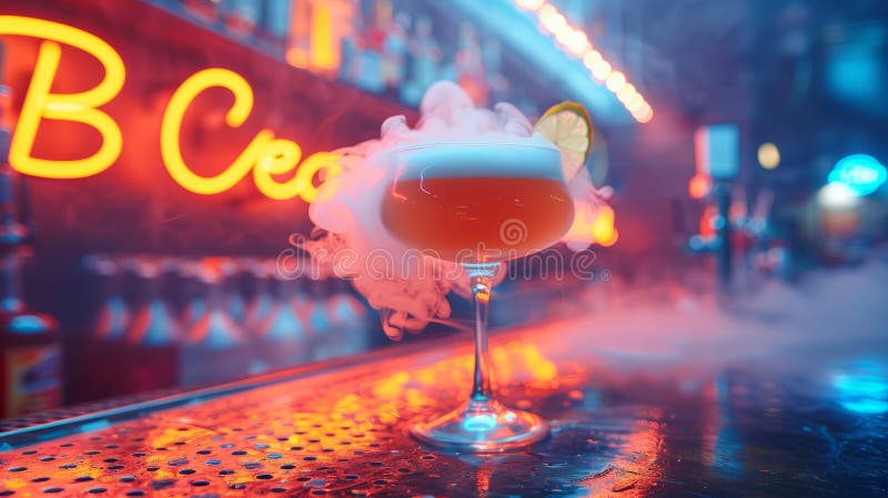A Cocktail with Dry Ice on a Bar Counter. Stock Photo - Image of ...