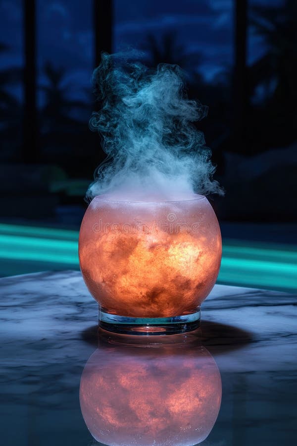 A Cocktail with Dry Ice Smoke Effect on a Marble Table. Stock ...
