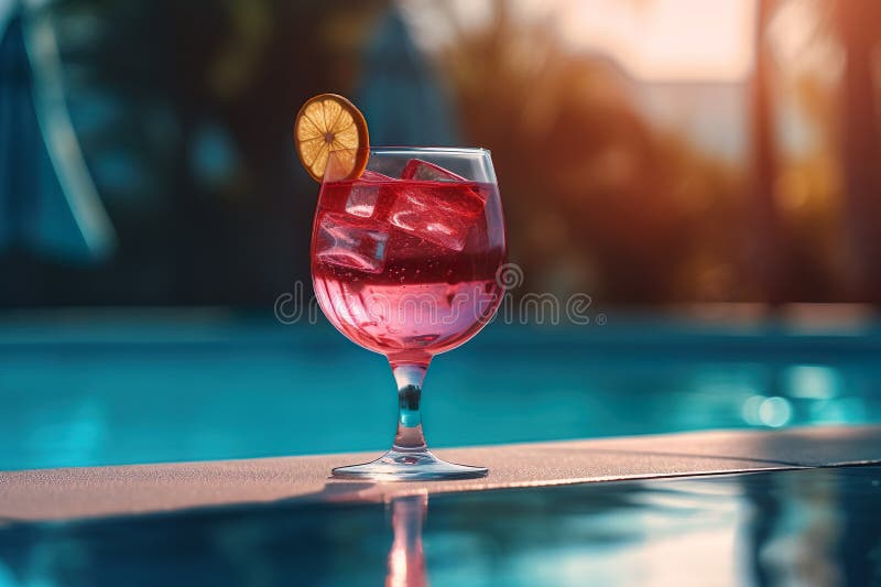 Cocktail at the Edge of a Resort Pool. Concept of Luxury Vacation Stock ...