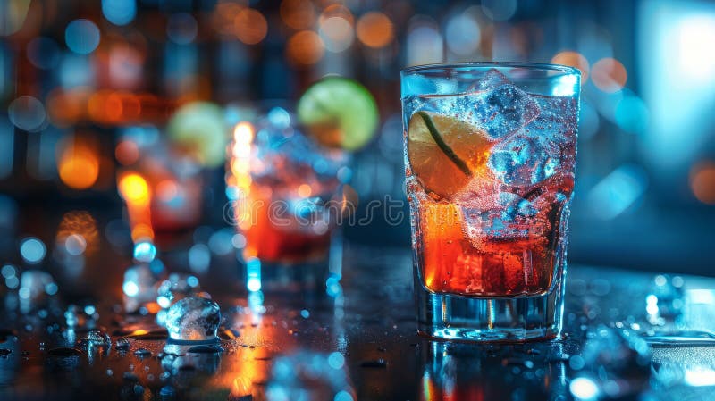 A Cocktail Glass on a Bar with Bokeh Lights Stock Photo - Image of ...