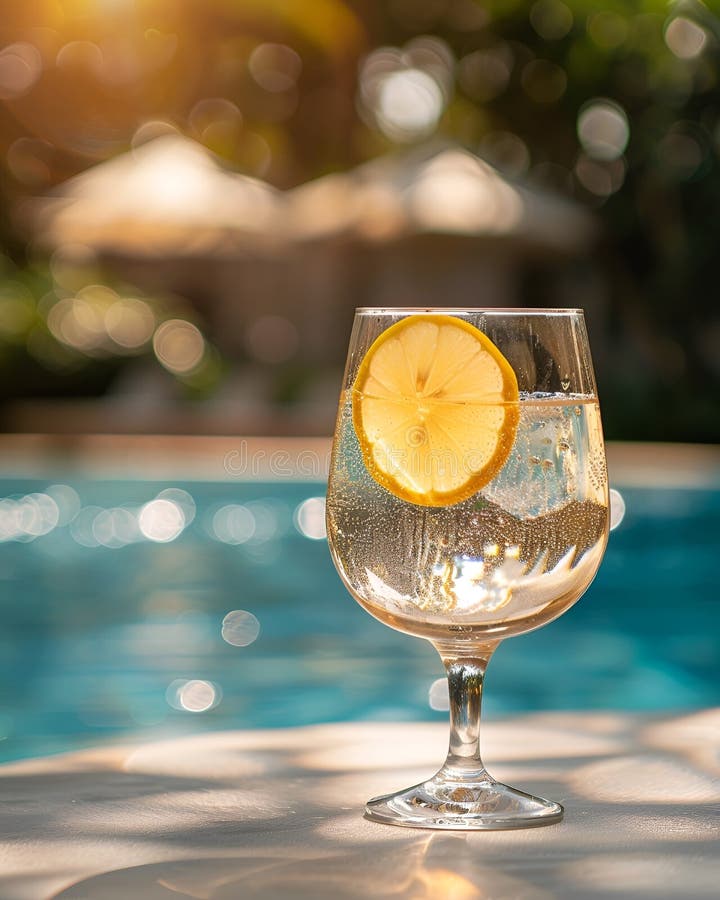 Summer Cocktail with Lemon by the Pool Ai Stock Illustration ...