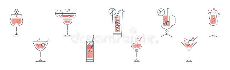 Cocktail Glass Minimal Thin Line Design Vector Set Stock Vector ...