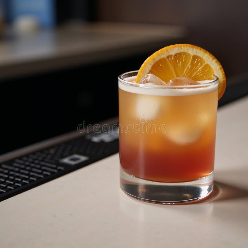 Cocktail Glass with an Orange Slice Sits on Bar Countertop Stock ...