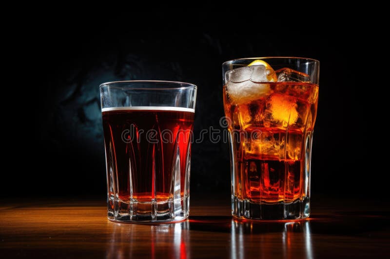 A Cocktail Glass and a Glass of Soda Side by Side Stock Image - Image ...