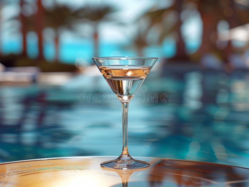 Cocktail Glass Standing on a Table by the Pool. Realistic Photo Stock ...