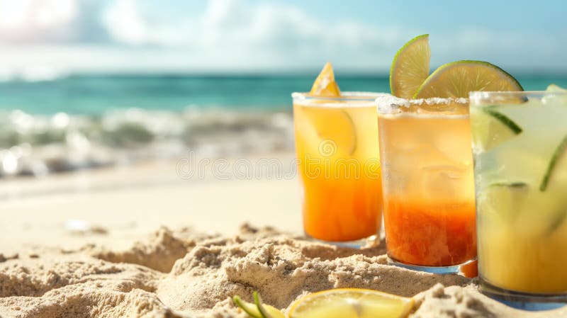 Cocktail Glasses at Beach, Seaside Stock Image - Image of beverage ...