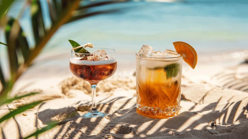 Cocktail Glasses at Beach, Seaside Stock Photo - Image of juice, cold ...