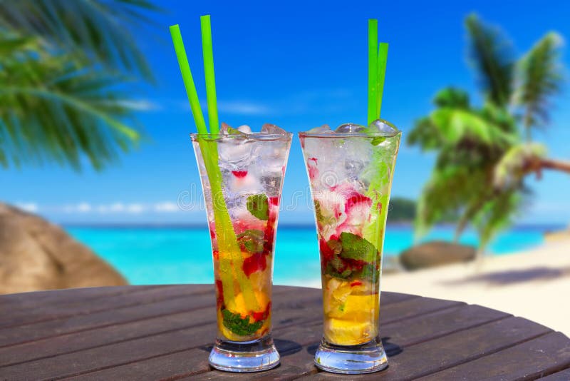 Cocktail Glasses at the Beach Stock Photo - Image of grenadine, glass ...
