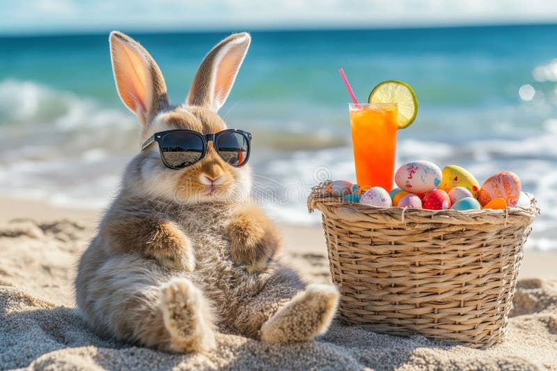 With a Cocktail in Hand, the Easter Bunny is on Vacation at the Beach ...
