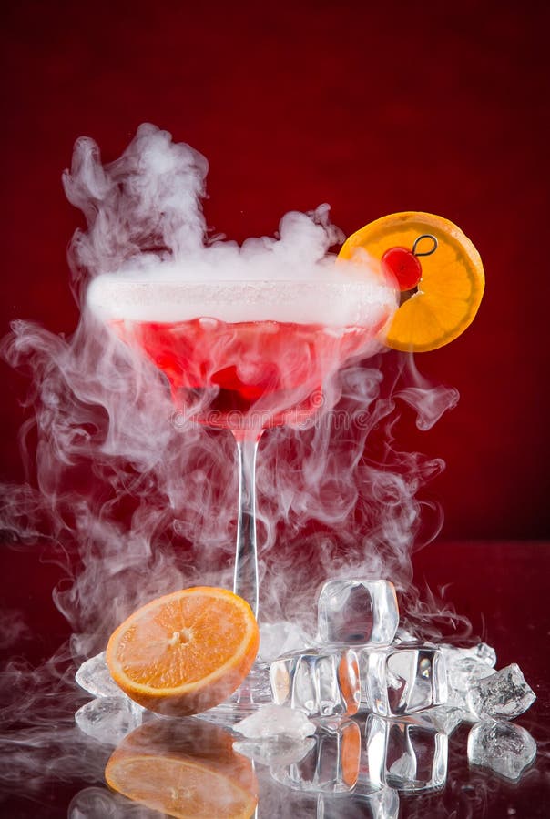 Cocktail with Ice Vapor on Bar Desk Stock Photo - Image of copyspace ...