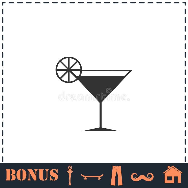 Cocktail icon flat stock illustration. Illustration of symbol - 201671523