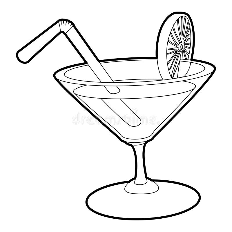 Cocktail Icon, Outline Style Stock Illustration - Illustration of lemon ...