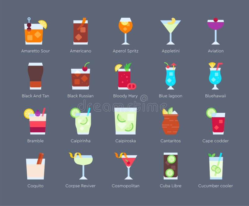 Cocktail Icon Set, Alcoholic Mixed Drink Vector Stock Vector ...