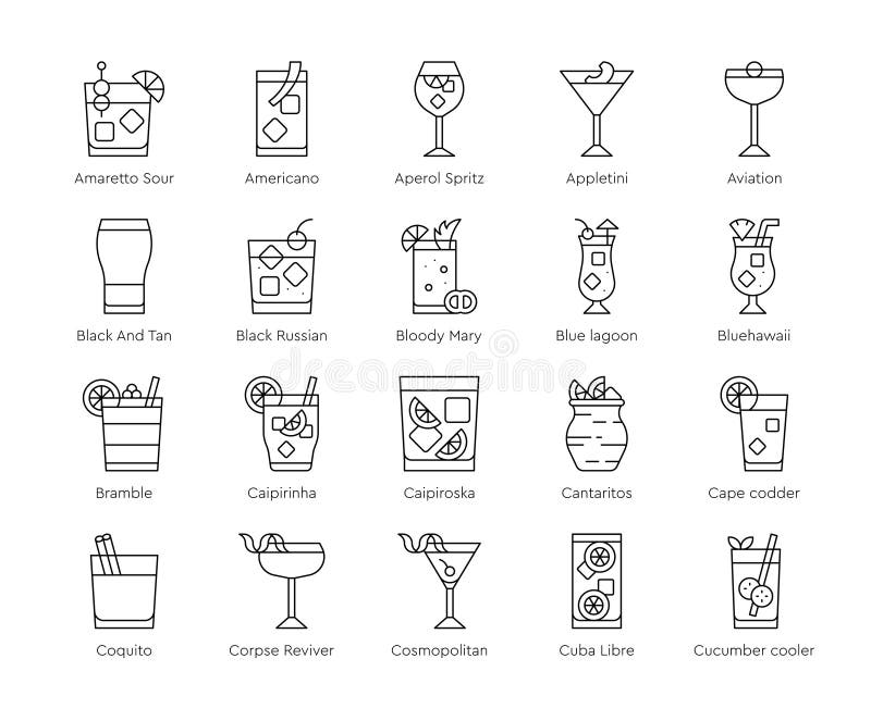 Cocktail Icon Set, Alcoholic Mixed Drink Vector Stock Vector ...