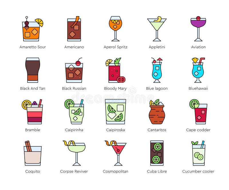 Cocktail Icon Set, Alcoholic Mixed Drink Vector Stock Vector ...