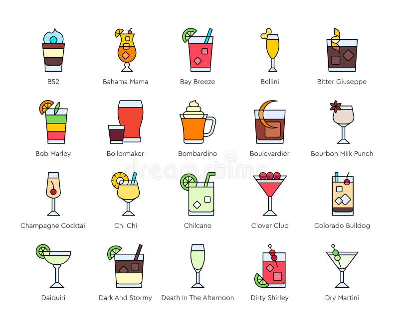 Cocktail Icon Set 2, Alcoholic Mixed Drink Vector Stock Vector ...