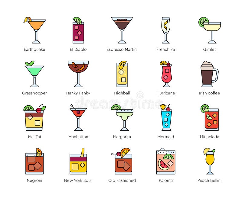 Cocktail Icon Set 3, Alcoholic Mixed Drink Vector Stock Vector ...