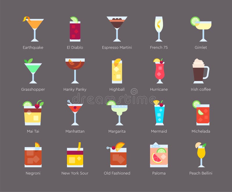 Cocktail Icon Set 3, Alcoholic Mixed Drink Vector Stock Vector ...