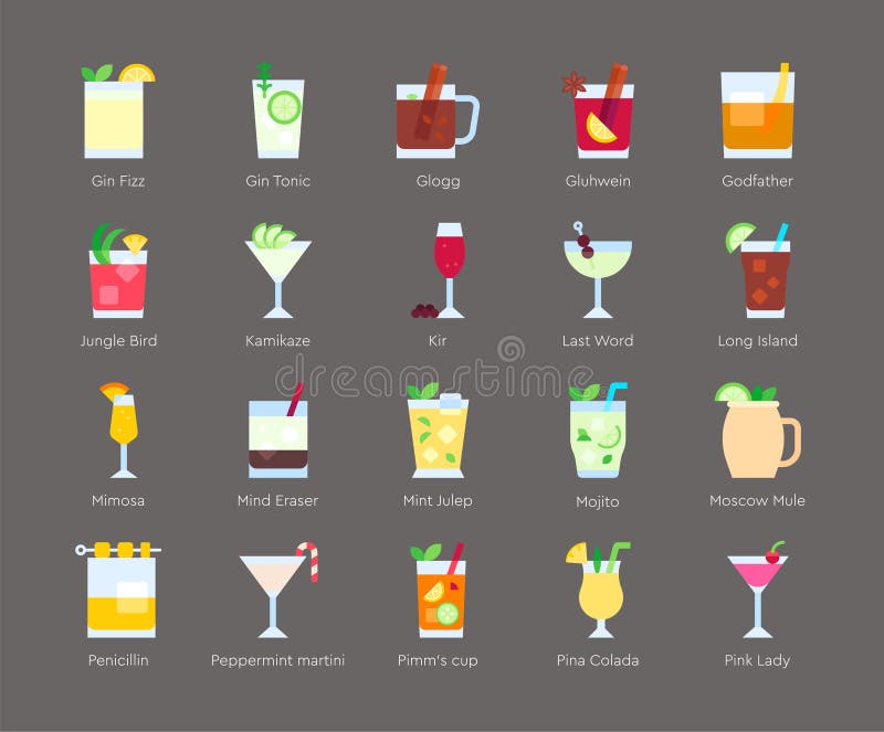 Cocktail Icon Set 4 Alcoholic Mixed Drink Vector Stock Vector