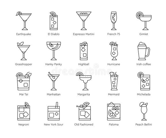 Cocktail Icon Set 3, Alcoholic Mixed Drink Vector Stock Vector ...